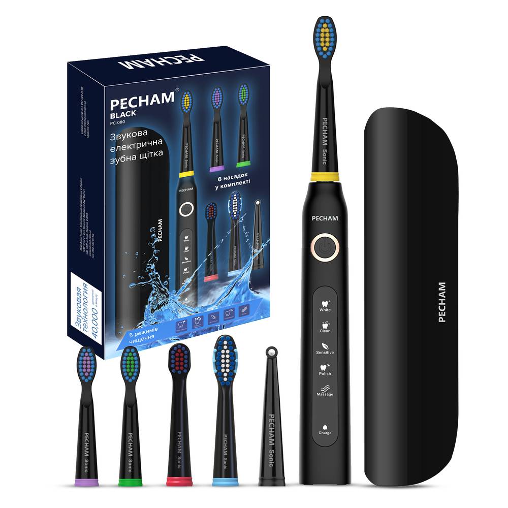 Звукова електрична зубна щітка PECHAM Black Travel PC-080 Електричні зубні щітки ⋘ Електрощітки ...
